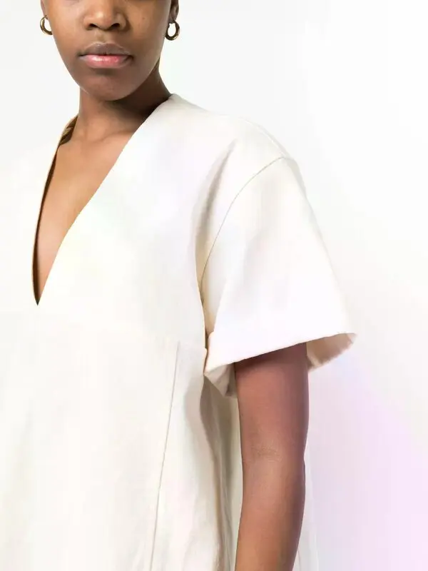 JIL SANDER V-neck Linen-blend Blouse - Neutrals