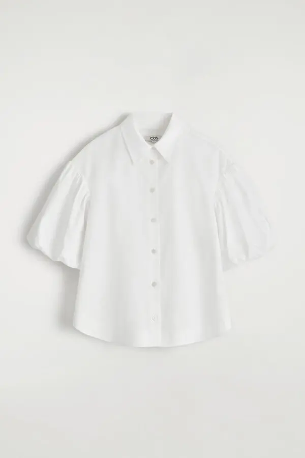 Cos Puff-sleeve Cotton Shirt - White