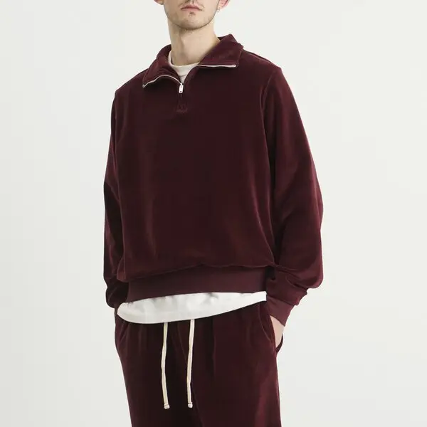 LES TIEN Velour Branded Half Zip Pullover