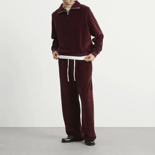 LES TIEN Velour Branded Half Zip Pullover
