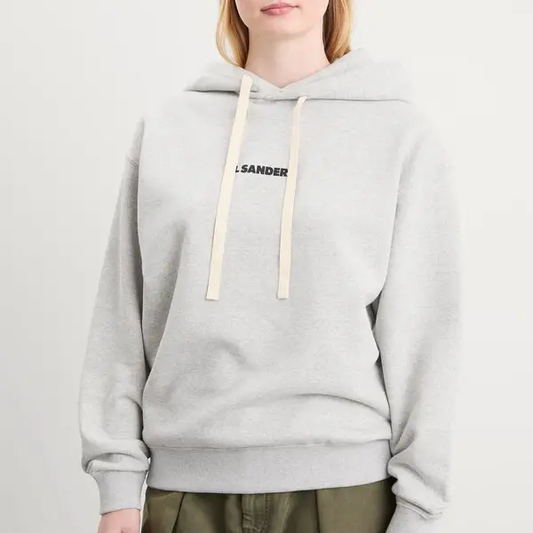 JIL SANDER Printed Cotton Jersey Hoodie - Grey