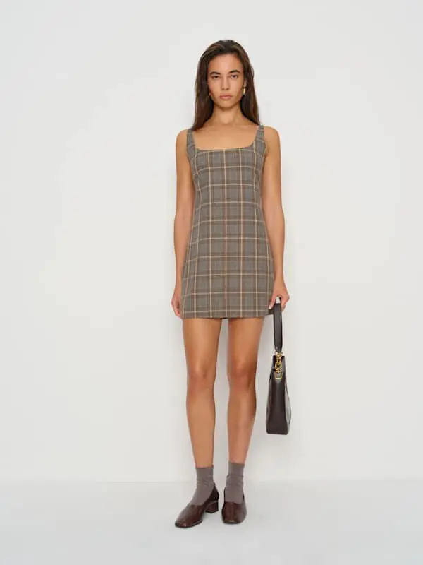 REFORMATION Elinda Mini Dress - Cafe Plaid