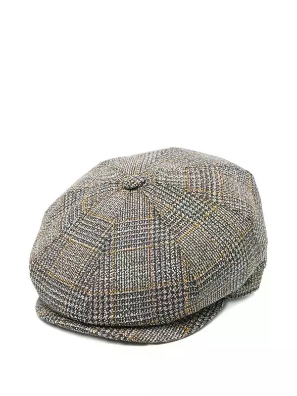 Borsalino Checked Wool Cap - Brown