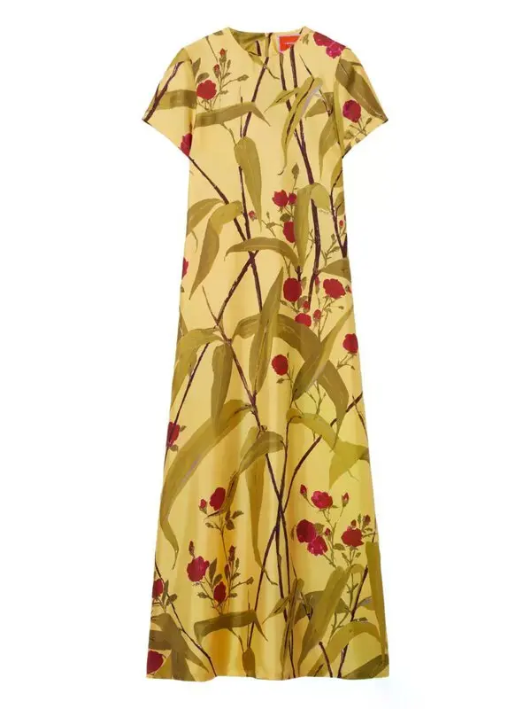 La DoubleJ Floral-print Swing Midi Dress - Yellow