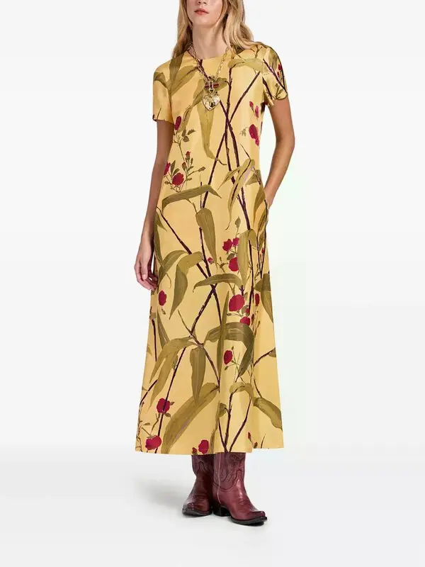 La DoubleJ Floral-print Swing Midi Dress - Yellow