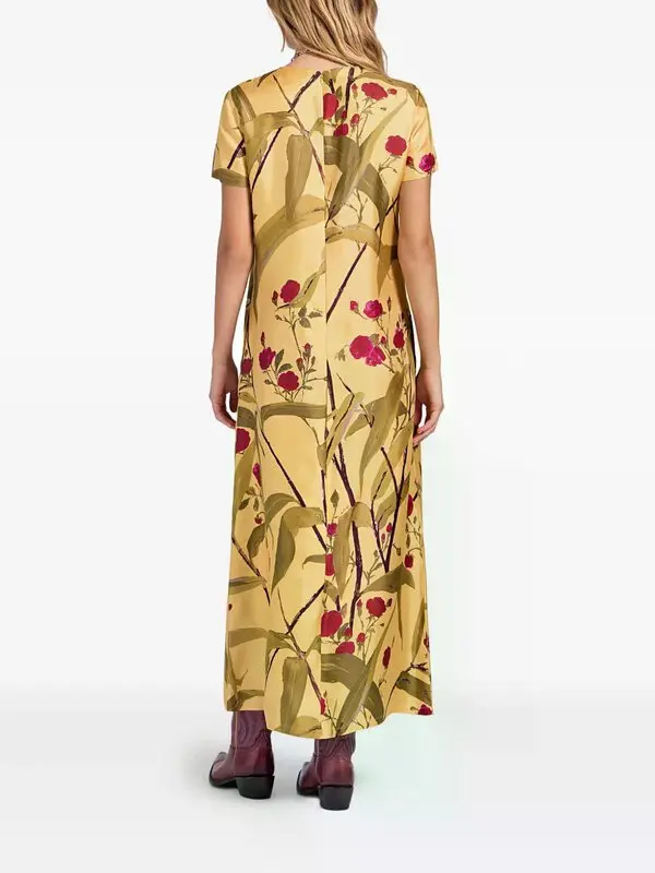 La DoubleJ Floral-print Swing Midi Dress - Yellow