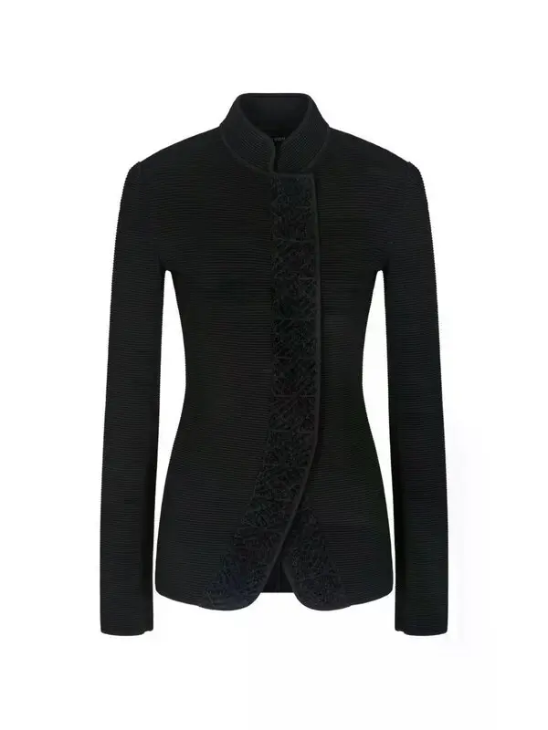 Giorgio Armani Ribbed High-neck Jacket - Black