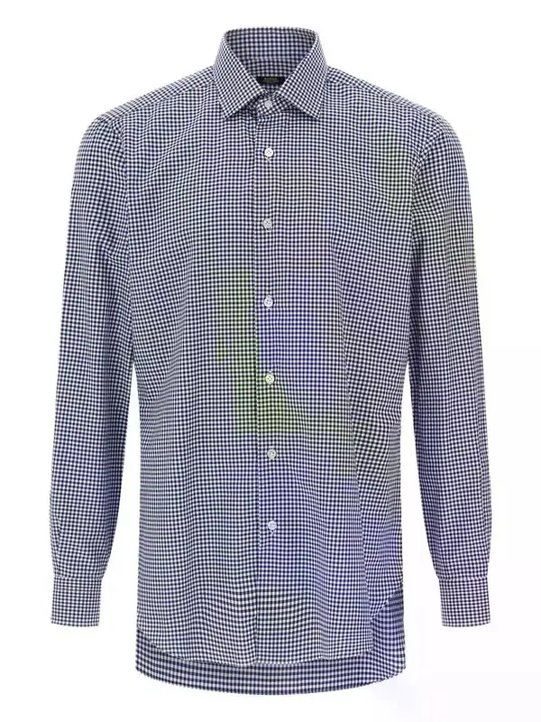 BARBA NAPOLI Gingham-pattern Cotton Shirt - Blue