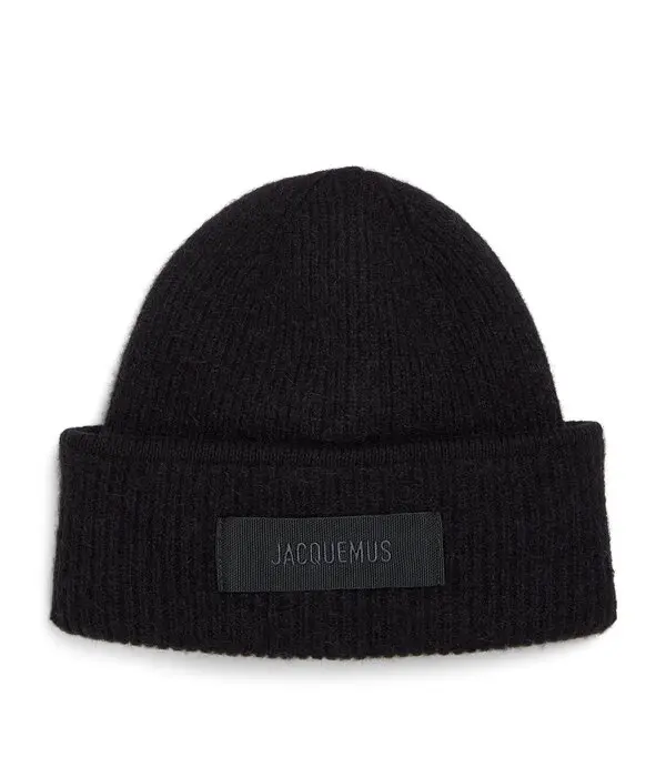 Jacquemus Wool-blend Beanie With Grosgrain Logo - Black