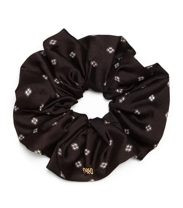 Sandro Satin Scarf Print Scrunchie - Beige