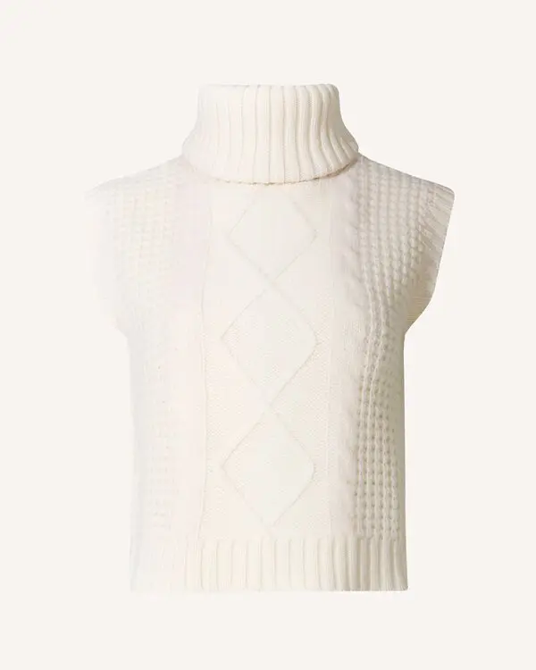 Perfect Moment Sleeveless Turtleneck Cable Knit Sweater - Cream