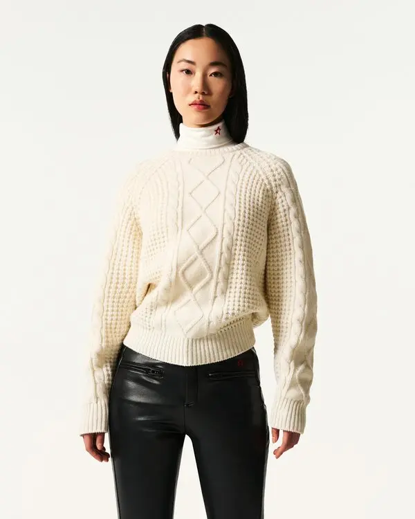 Perfect Moment Cable Knit Merino Wool Sweater - Cream