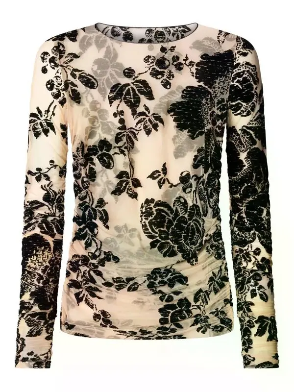 Pinko Floral-velvet Mesh Top