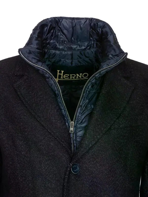 Herno Herringbone Single-breasted Coat - Blue