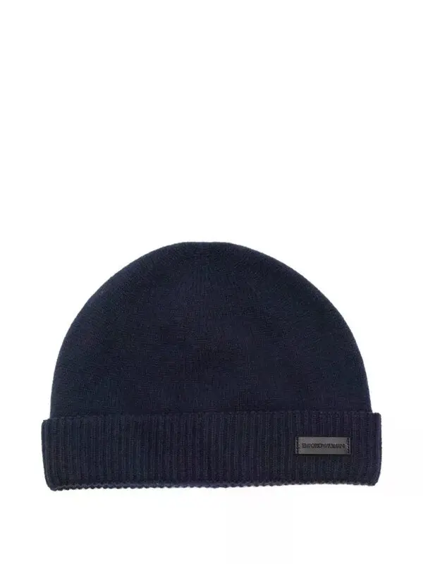 Emporio Armani Ribbed-knit Beanie With Logo Patch - Blue