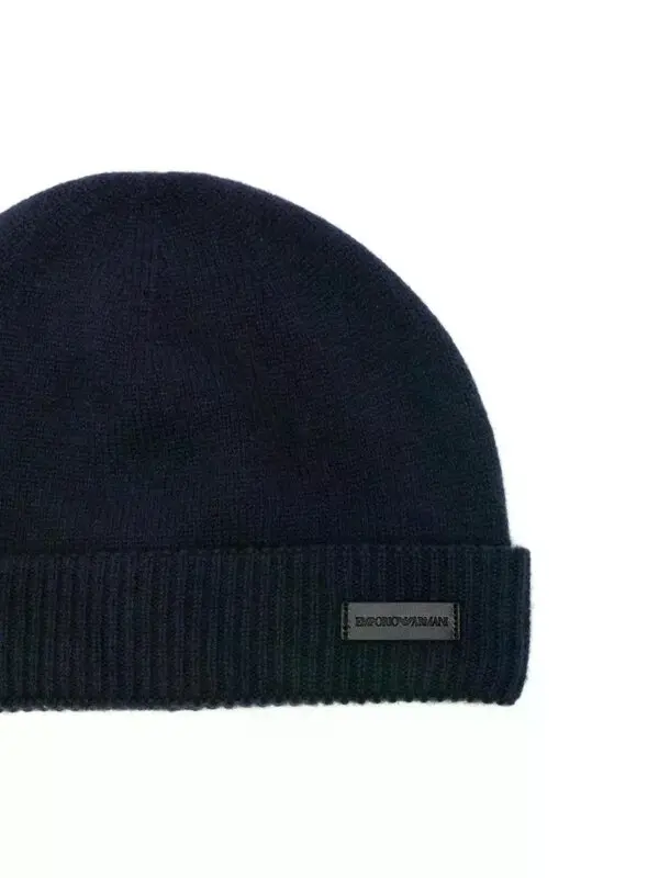 Emporio Armani Ribbed-knit Beanie With Logo Patch - Blue