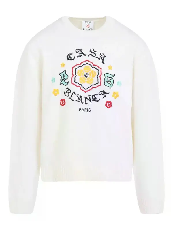 Casablanca Floral-embroidered Crew-neck Sweater - White