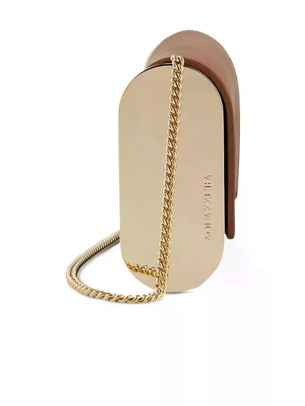 AQUAZZURA Leather Shoulder Bag With Metallic Top - Brown