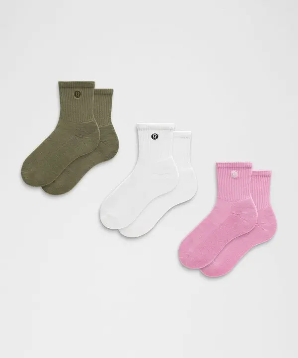 Lululemon Daily Essential Quarter Socks - Pink Frosting/white/bay Leaf