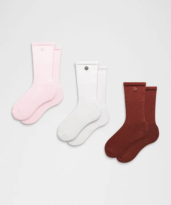 Lululemon Daily Essential Crew Socks - Rockwood/white/blissful Pink