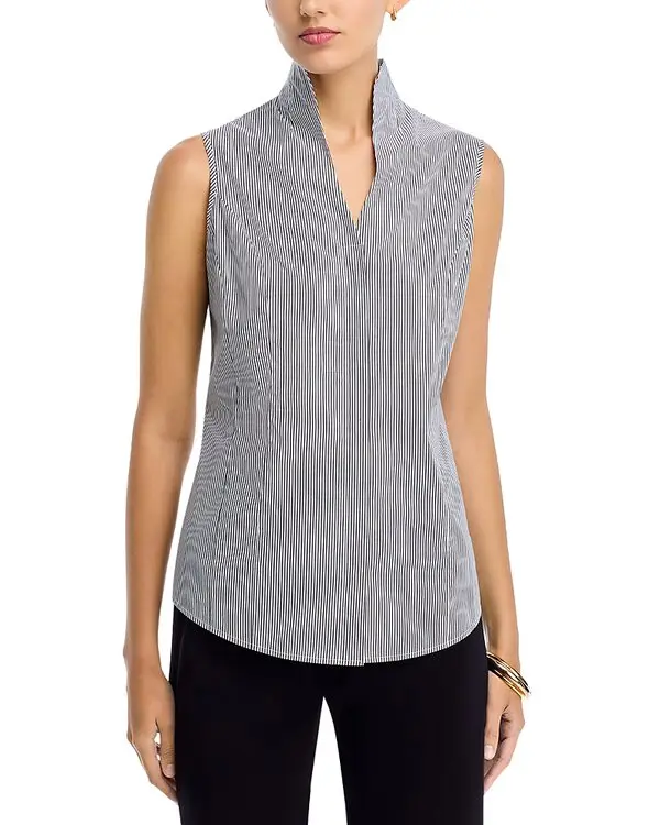 Misook Pinstripe Mandarin Collar Tank