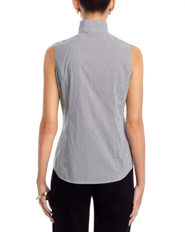 Misook Pinstripe Mandarin Collar Tank