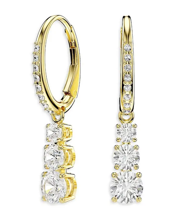 SWAROVSKI Stilla Crystal Attract Three Stone Dangle Hoop Earrings - Gold