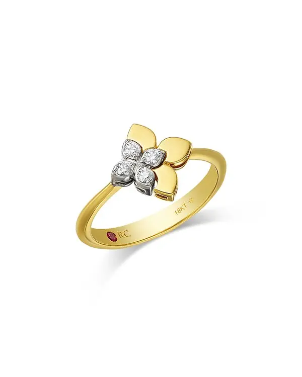 Roberto Coin 18k White And Yellow Love In Verona Diamond Flower Ring - Gold