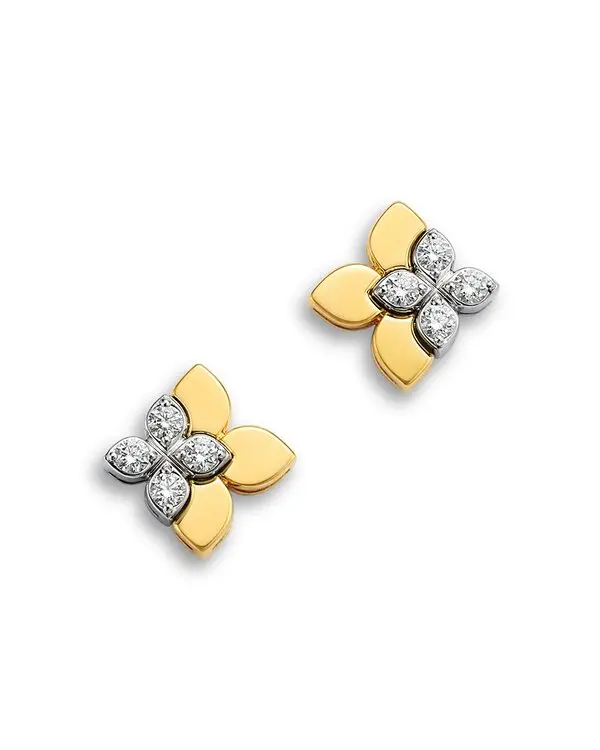 Roberto Coin 18k Gold Diamond Flower Stud Earrings - White/gold
