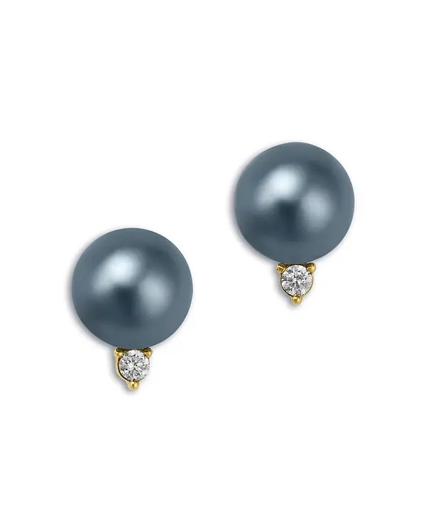 Bloomingdale'S Diamond And Cultured Tahitian Pearl Earrings - Black