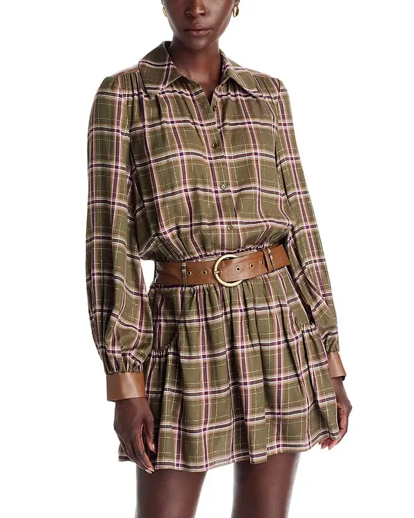 Ramy Brook Jim Belted Plaid Dress