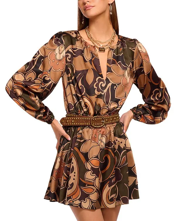 ramy brook brown dress Ramy Brook Cece Smocked Mini Dress Clover main image 1