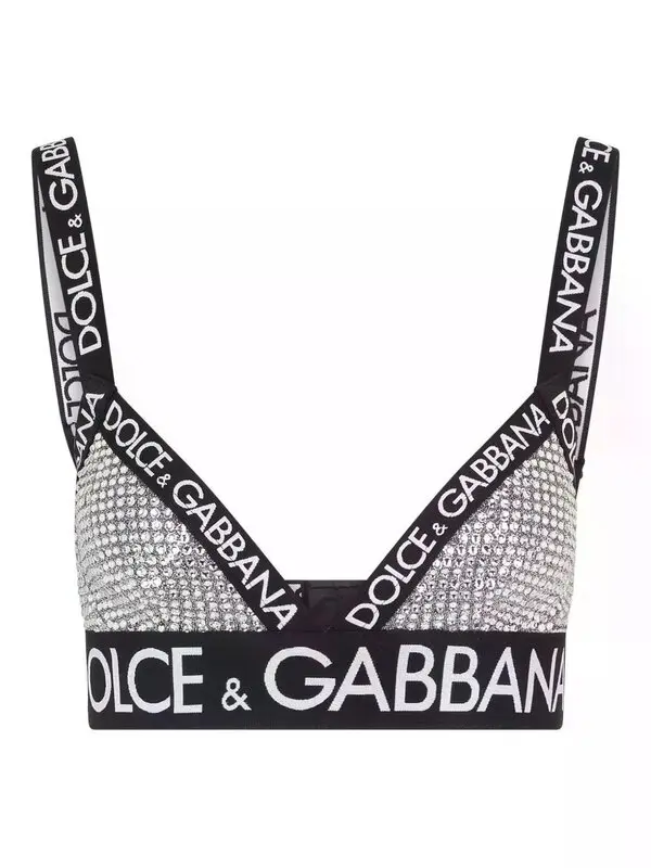 Dolce & Gabbana Crystal Mesh Triangle Bra - Silver