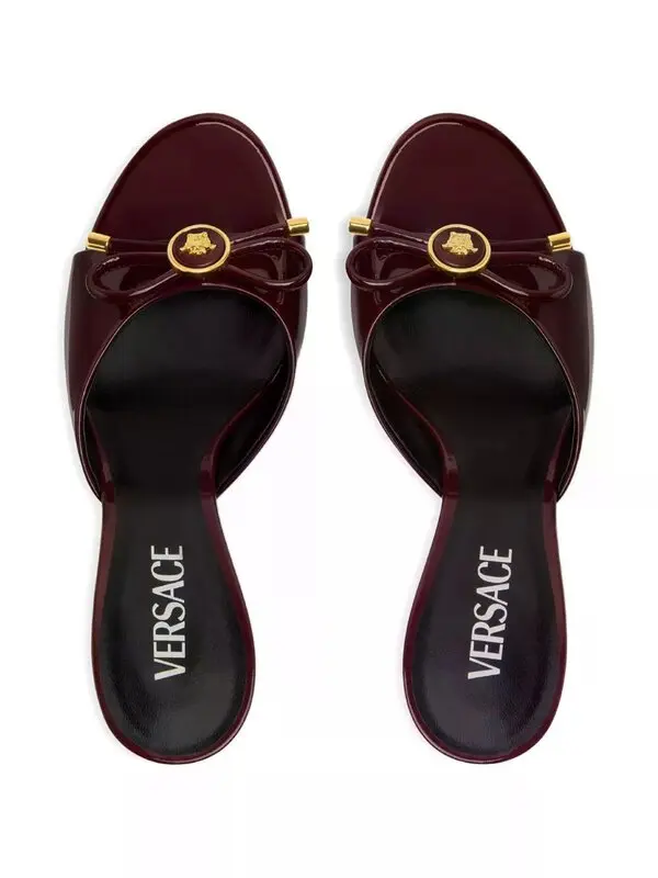 Versace 85mm Opera Bow Patent Leather Mules - Red
