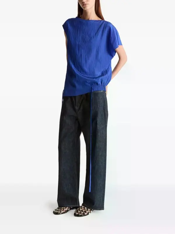 LEE MATHEWS Asymmetric Blouse With Drawstring Detail - Blue