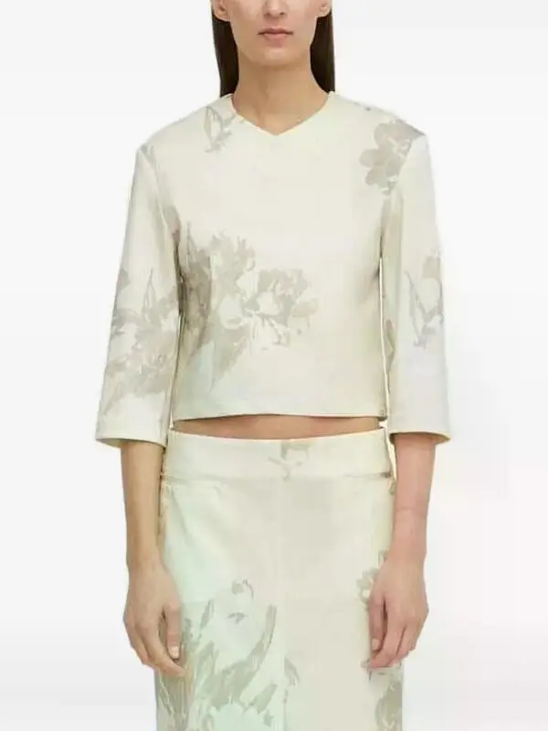 Remain Birger Christensen Off-white Floral Print Three-quarter Sleeve Top