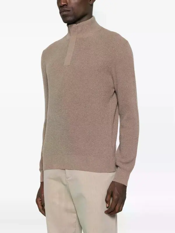 Canali High-neck Half-zip Sweater - Neutrals