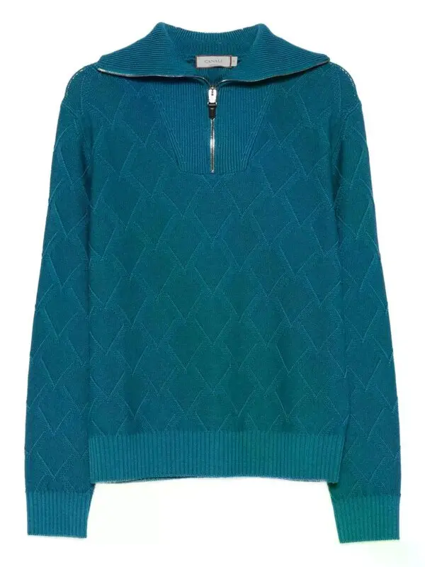 Canali Diamond-pattern Zip-neck Sweater