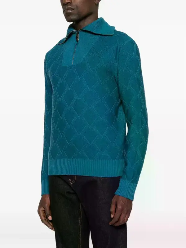 Canali Diamond-pattern Zip-neck Sweater