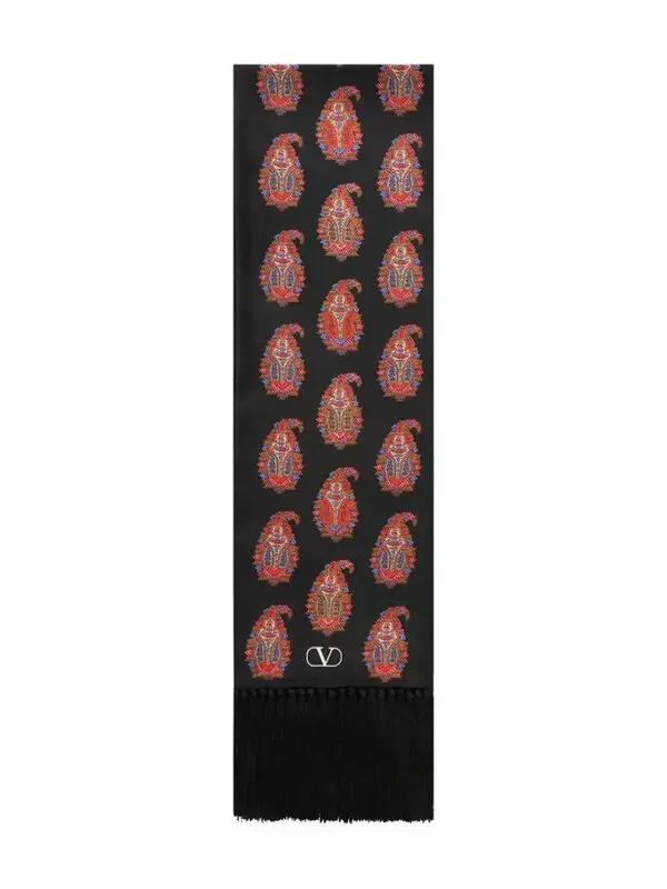 Valentino Garavani Paisley-print Fringed Scarf - Black