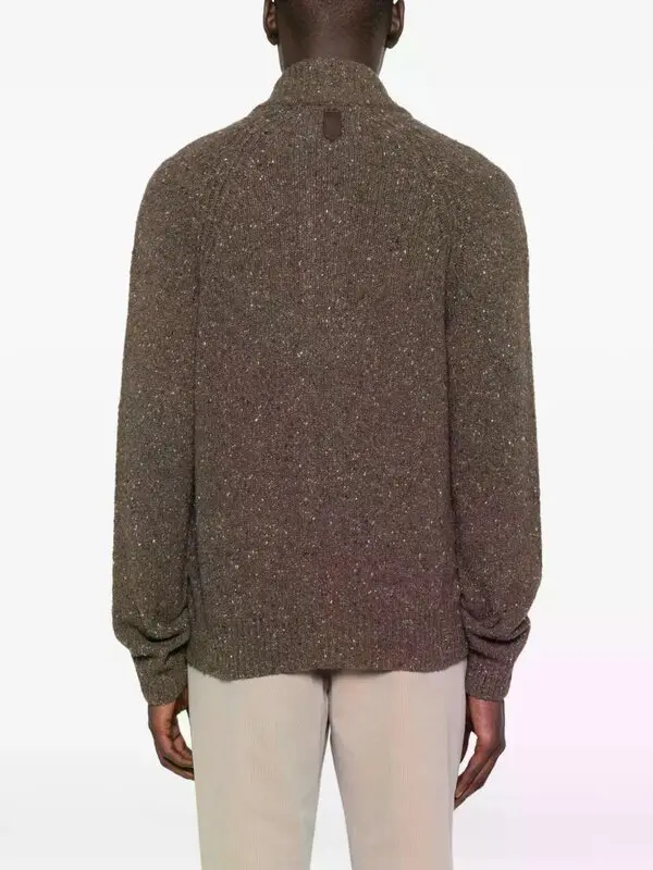Canali Zip-front Speckled Cardigan - Brown