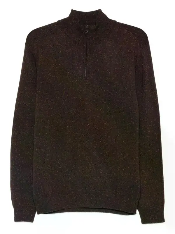 Canali Speckled Wool Half-zip Sweater - Brown