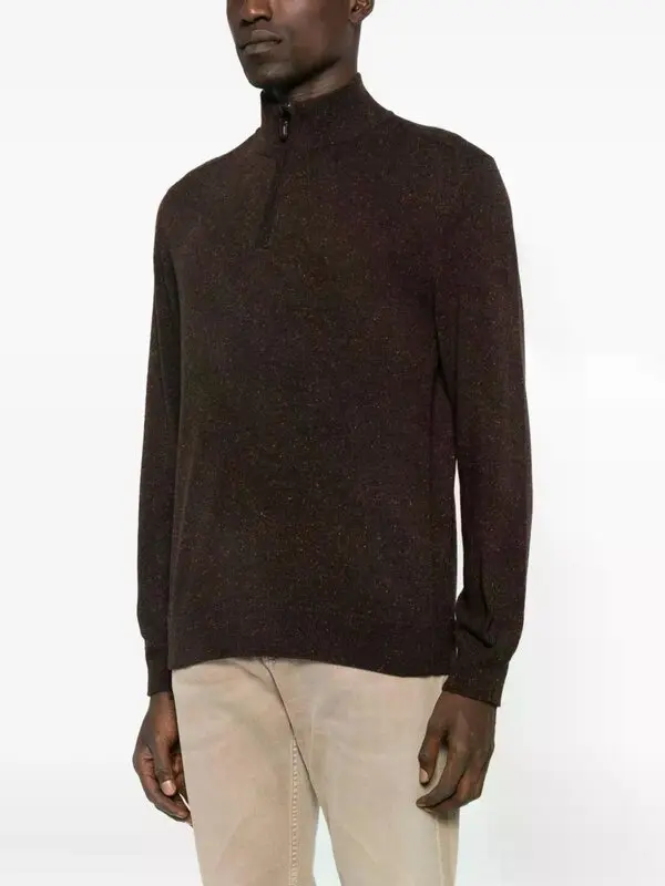 Canali Speckled Wool Half-zip Sweater - Brown