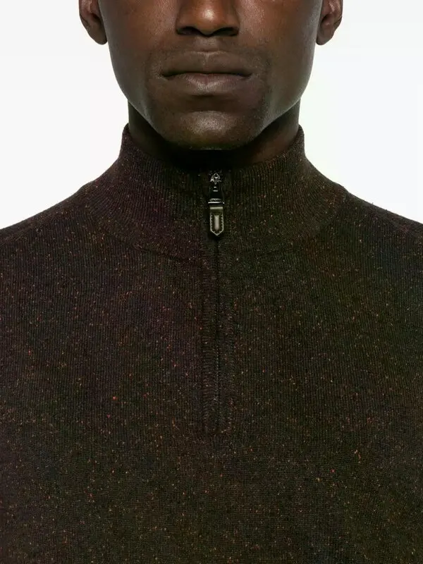 Canali Speckled Wool Half-zip Sweater - Brown