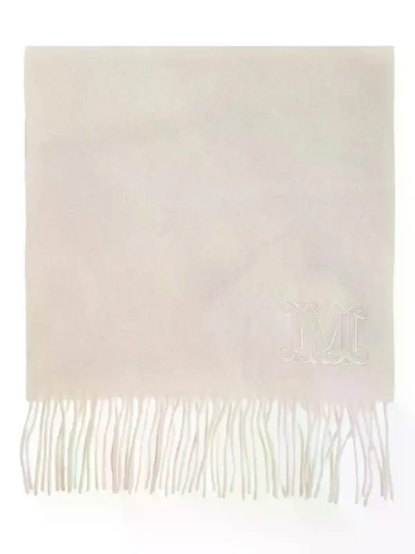 Max Mara Logo-embroidered Fringed-edge Scarf - Neutrals