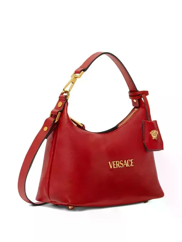 Versace Leather Shoulder Bag With Logo Plaque
