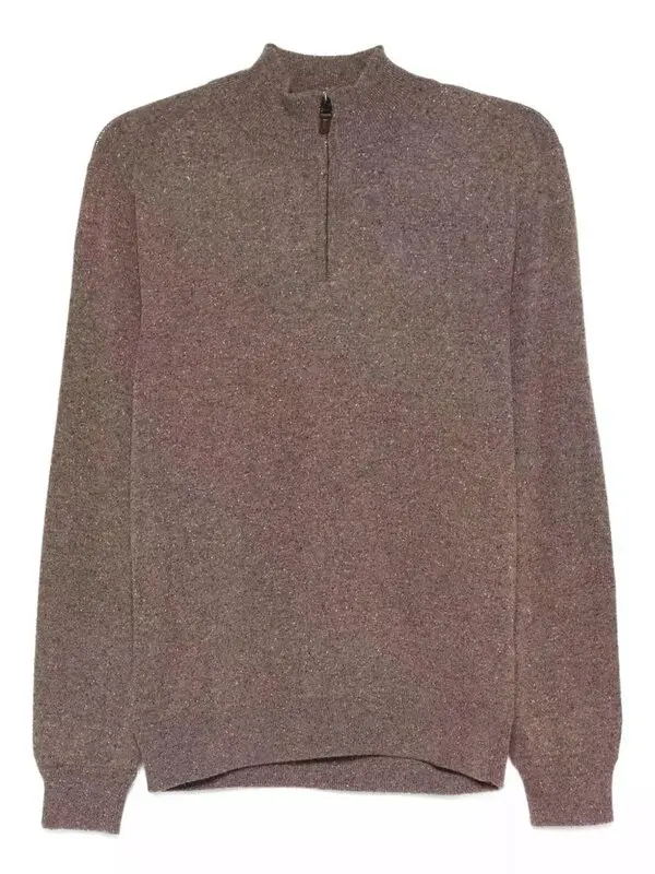 Canali Half-zip Wool Sweater - Brown