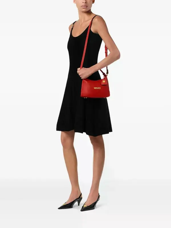 Versace Leather Shoulder Bag With Logo Plaque