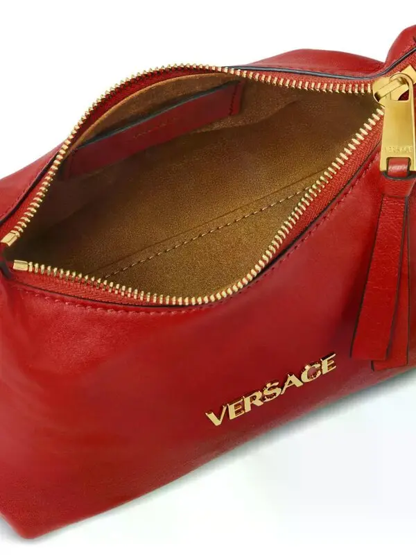 Versace Leather Shoulder Bag With Logo Plaque