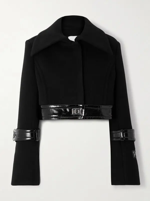 PATOU Belted Coated-trimmed Brushed Wool-blend Jacket